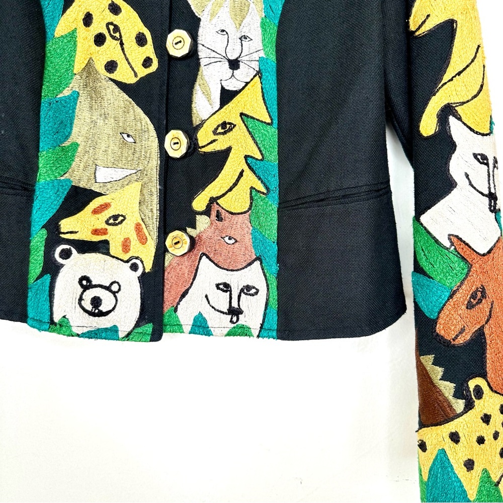 Vtg Art To Wear Embroidered Safari Zoo Animal Blazer … - Gem